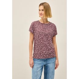 Rundhalsshirt Cecil, Damen, Gr. L (42), rot (mulberry rot), Stoff, 65% Polyester, 35% Viskose, gemustert, normal normal, Rundhals, Umschlagbund, Shirts Rundhalsshirt, mit grafischem Muster