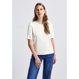T-Shirt Street One, Damen, Gr. 34, wei&szlig; (sanftes wei&szlig;), Stoff, 95% Viskose, 5% Elasthan, unifarben, normal normal, Rundhals, abgesteppt, Shirts T-Shirt, aus softer Viskose