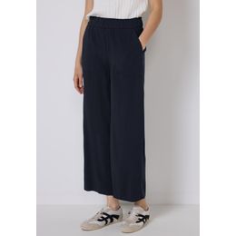 Culotte STREET ONE STUDIO, Damen, Gr. 34, L&auml;nge 28, blau (tiefblau), Stoff, 100% Viskose, unifarben, loose fit kn&ouml;chelfrei, Hosen Culotte, High Waist