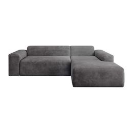 Juskys Sofa Vals Rechts mit POSO Stoff - Ecksofa Couch Wohnzimmer modern Sitzfläche - Dunkelgrau