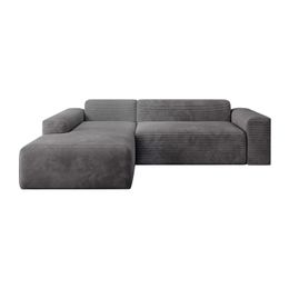 Juskys Sofa Vals Links mit POSO Stoff - Ecksofa Couch Wohnzimmer modern Sitzfläche - Dunkelgrau