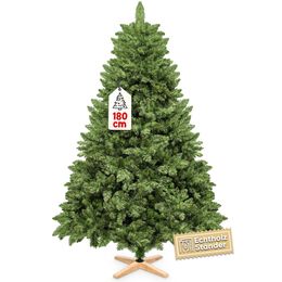 VESKA Weihnachtsbaum künstlich 180cm - mit Holzständer, Nordmanntanne, Künstlicher Tannenbaum, Naturgetreu, dichte Zweige ohne LED