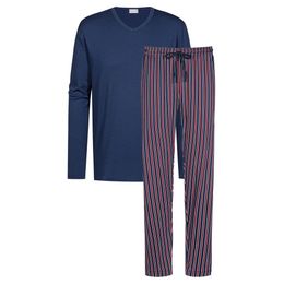 Mey Pyjama lang 'Graphic Stripes' Herren Größe L dunkelblau