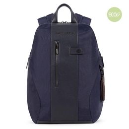 Piquadro Brief 2 Laptoprucksack 14" aus rezykliertem Stoff mit iPad -Fa Blau