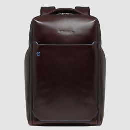 Piquadro Blue Square 2-Fächer-Laptop-Rucksack aus Leder 15,6" Mahagonibraun