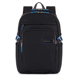 Piquadro PQ-RY Laptoprucksack für 15,6" aus Stoff und Leder Schwarz
