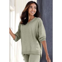 ELBSAND Sweater gr&uuml;n Gr. 32/34 f&uuml;r Damen. V-Ausschnitt und Logostickerei. Bequem. Nachhaltig.