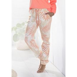 Lascana Sweatpants orange Gr. 32/34 f&uuml;r Damen. Mit Kordel, Kordelzug, Allover-Druck. Basic. Nachhaltig.