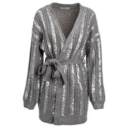 Influencer Strickjacke Damen Gr&ouml;&szlig;e L grau / silber