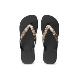 Uzurii Slipper & Pantoletten - Zehentrenner Python Taupe - Gr. 45_46 - in Schwarz - für Damen