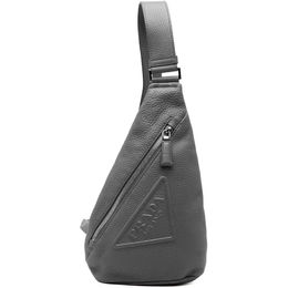 Prada Hobo Bags - Vitello Daino Logo Embossed Sling Bag - Gr. unisize - in Grau - f&uuml;r Damen