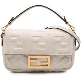 Fendi Hobo Bags - Mini Zucca Embossed Leather Baguette Satchel - Gr. unisize - in Wei&szlig; - f&uuml;r Damen