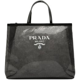 Prada Shopper - Large Sequined Mesh Logo Tote - Gr. unisize - in Schwarz - für Damen