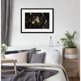 queence Bild »Landkarte« Stadt Städte 1 Stk. tlg. HD Premium Poster-Druck inkl. Holzrahmen Farbe Rahmen: schwarz + Farbe Bild(er): goldfarben