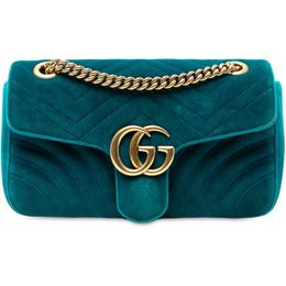 Gucci Hobo Bags - Medium GG Marmont Matelasse Velvet Shoulder Bag - Gr. unisize - in Blau - f&uuml;r Damen