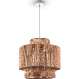 Paco Home Pendelleuchte &raquo;Hugo Lupita&laquo; E27 Wohnzimmer Esszimmer Rattan Optik Boho Lampenschirm Papier Wei&szlig;