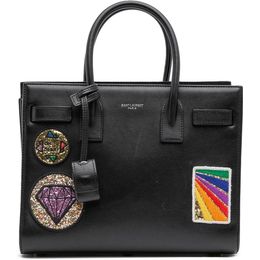 SAINT LAURENT Hobo Bags - Baby Leather Patch Embellished Sac De Jour Satchel - Gr. unisize - in Schwarz - f&uuml;r Damen