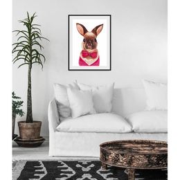 queence Bild &raquo;Ellie&laquo; Haustiere Kunst 1 Stk. tlg. HD Premium Poster-Druck inkl. Holzrahmen Farbe Rahmen: schwarz + Farbe Bild(er): pink, braun