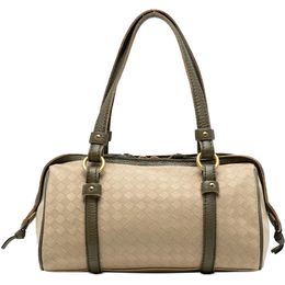 Bottega Veneta Crossbody Bags - Leather Trimmed Satin Intrecciato Boston Bag - Gr. unisize - in Braun - f&uuml;r Damen