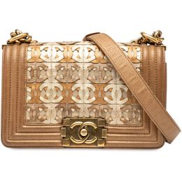 Chanel Hobo Bags - Small Quilted Metallic Lambskin Interwoven CC Boy - Gr. unisize - in Braun - f&uuml;r Damen
