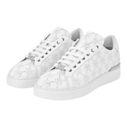 Philipp Plein Low-Top Sneaker - Lo-Top Turnschuhe Monogram Verziert - Gr. 38 (EU) - in Wei&szlig; - f&uuml;r Damen