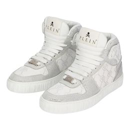 Philipp Plein Low-Top Sneaker - Hochwertige Turnschuhe Monogram Verziert - Gr. 37 (EU) - in Wei&szlig; - f&uuml;r Damen