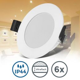 B.K.LICHT LED Einbauleuchte &raquo;BK_EL1570 6er Set Bad Einbausspots, IP44, flache LED Einbaustrahler&laquo; LED-Modul 6 Stk. Warmwei&szlig; 3.000K, 346Lm, 4W,...