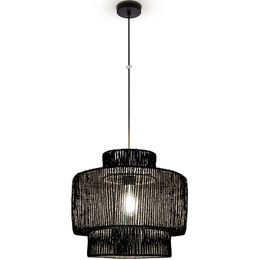 Paco Home Pendelleuchte »Hugo Lupita« E27 Wohnzimmer Esszimmer Rattan Optik Boho Lampenschirm Papier Schwarz