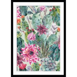 queence Bild &raquo;Fiona&laquo; Blumen Blumenbilder Bl&auml;tter Kunst Natur Pflanzen HD Premium Poster-Druck inkl. Holzrahmen bunt Acrylglas, Holz, Papier