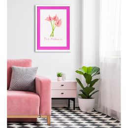 queence Bild mit Rahmen &raquo;Blume, pink&laquo; Blumen Blumenbilder 1 Stk. tlg. Poster mit buntem Acrylglas Passepartout pink Acrylglas, Holz