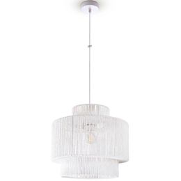 Paco Home Pendelleuchte »Hugo Lupita« E27 Wohnzimmer Esszimmer Rattan Optik Boho Lampenschirm Papier Weiß