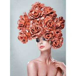 queence Acrylglasbild &raquo;Frau mit Blumenhut&laquo; Bilder von Frauen Blumen Fashion Frau Kunst Fine Art-Print in Galeriequalit&auml;t Farbe Bild(er): bunt