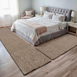 OTTO home Hochflor-Bettumrandung &raquo;Banji&laquo; H&ouml;he 37 mm 3 tlg. Uni Farben, weich und flauschig, auch als L&auml;ufer & in rund erh&auml;ltlich beige Obermaterial: 