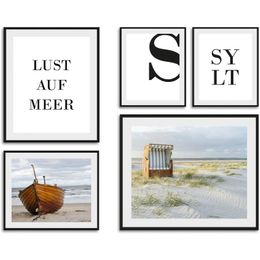 queence Bild &raquo;Sylt&laquo; Deutschland Meer Meer Bilder Schiffe Schriftzug Strand 5 Stk. tlg. gerahmt bunt Acrylglas, Holz, Papier