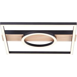 BRELIGHT LED Deckenleuchte »Maureen« 1 Stk. Warmweiß mit Holzakzent, 40 x 42 cm, 2700 lm, 3000 K warmweiß, Holz/Metall schwarz/holz
