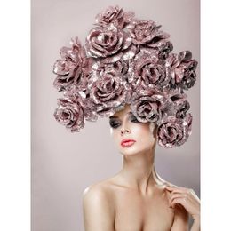 queence Acrylglasbild &raquo;Frau mit Blumenhut&laquo; Bilder von Frauen Blumen Fashion Frau Kunst Fine Art-Print in Galeriequalit&auml;t Farbe Bild(er): bunt