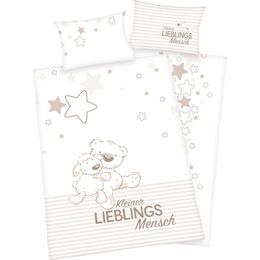 Baby Best Babybettw&auml;sche &raquo;Kleiner Lieblingsmensch&laquo; mit B&auml;rchen Motiv und liebevollem Schriftzug beige Flanell, Obermaterial: 100% Baumwolle