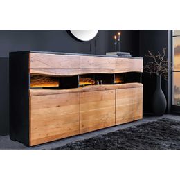 Riess Ambiente Massivholz Sideboard GRAND ACACIA 180cm braun Akazie mit LED-Beleuchtung Baumkante Riess-Ambiente Landhaus Natur Rustikal