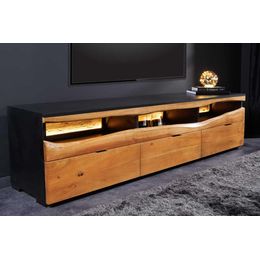 Riess Ambiente Massivholz TV-Lowboard GRAND ACACIA 180cm braun Akazie mit LED-Beleuchtung Baumkante Riess-Ambiente Landhaus Natur Rustikal