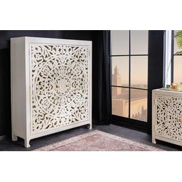 Riess Ambiente Massives Highboard MARRAKESCH 140cm wei&szlig; Mangoholz mit Verzierung handmade Riess-Ambiente Boheme Orientalisch Shabby