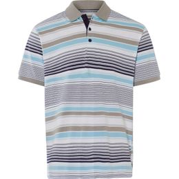 Herren Kurzarm-Poloshirt wei&szlig;-grau-geringelt, Gr&ouml;&szlig;e 44/46