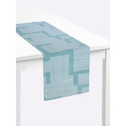 unisex Tischdecke aquamarin-wei&szlig;-bedruckt, Gr&ouml;&szlig;e 40x140 cm - Tischl&auml;ufer