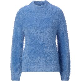 Damen Stehkragenpullover mit Flauschgarn mittelblau, Gr&ouml;&szlig;e 52