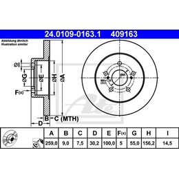 ATE Bremsen-Set VA + HA Bremsensatz, Scheibenbremse vorne hinten rechts links bel&uuml;ftet 259mm f&uuml;r LEXUS TOYOTA SUBARU 04465-12610 04466-47030 04465-421