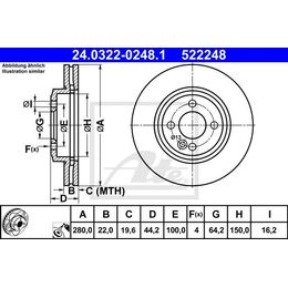 ATE Bremsensatz-Vorderachse PowerDisc / Standard Bremsensatz, Scheibenbremse vorne rechts links bel&uuml;ftet 280mm f&uuml;r MINI BMW 34116858651 34116771838 34