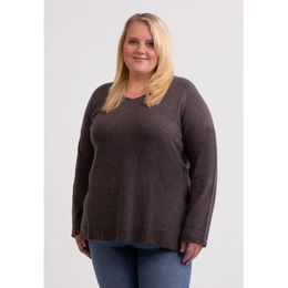 CASH-MERE.CH V-Ausschnitt Pullover mit Seitenschlitzen in Taupe Melange | Gr.: XS