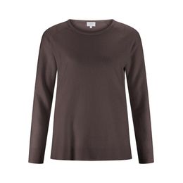 CASH-MERE.CH Rundhals Pullover mit Seitenschlitzen in Taupe Melange | Gr.: S