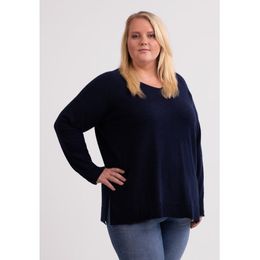 CASH-MERE.CH V-Ausschnitt Pullover mit Seitenschlitzen in Marine Blau | Gr.: XL