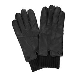 CASH-MERE.CH Lederhandschuhe mit Pulsw&auml;rmer und Touchscreen tauglich in Schwarz | Gr.: L