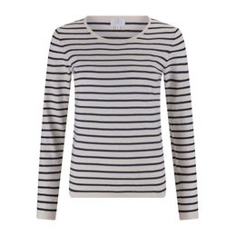 CASH-MERE.CH Rundhals Pullover gestreift in Weiss und Marine Blau | Gr.: S